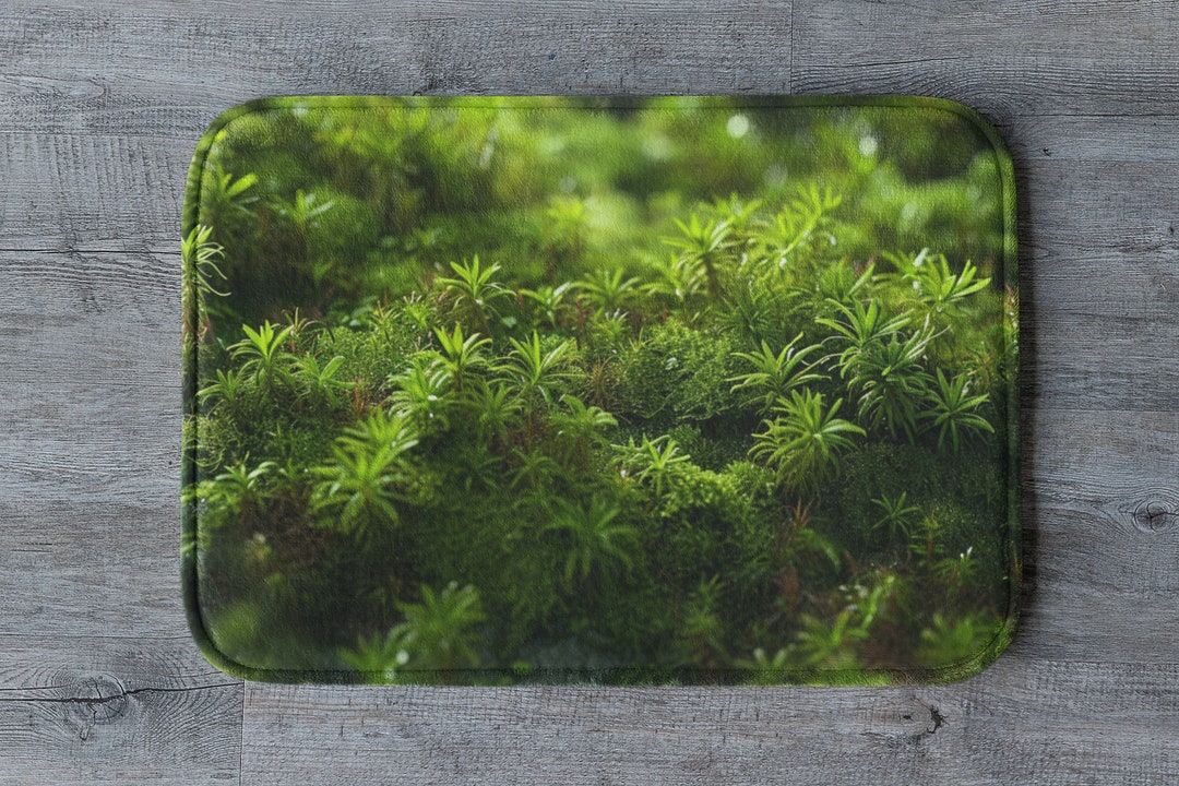 Lush Green Bog Moss Image Bath Mat Vibrant Nature Inspired Design Eco ...