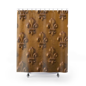 Golden Fleur De Lis Shower Curtain Elegant Pattern Luxurious Bathroom ...
