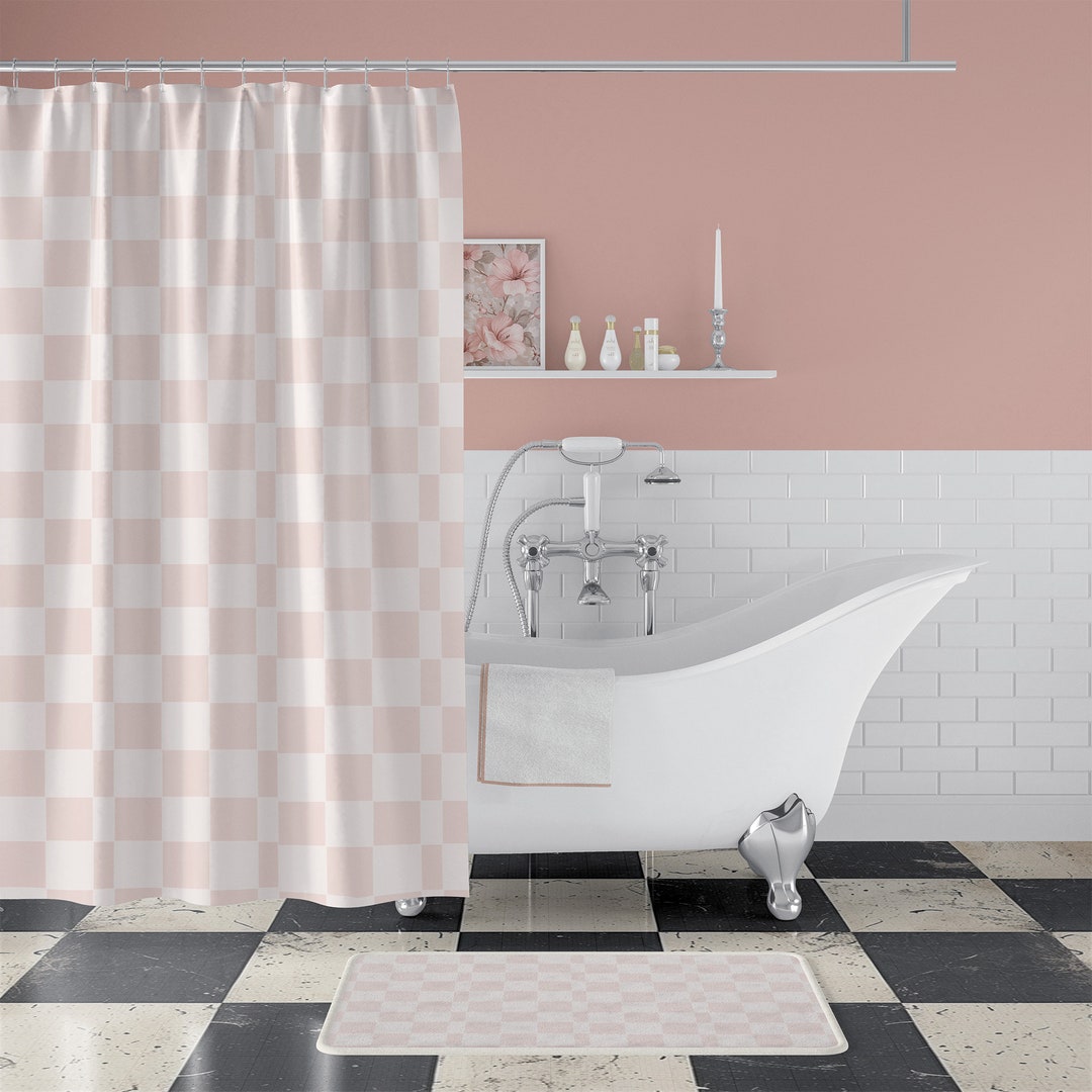 Muted Pink Checker Pattern Shower Curtains Midcentury Modern Gift for ...