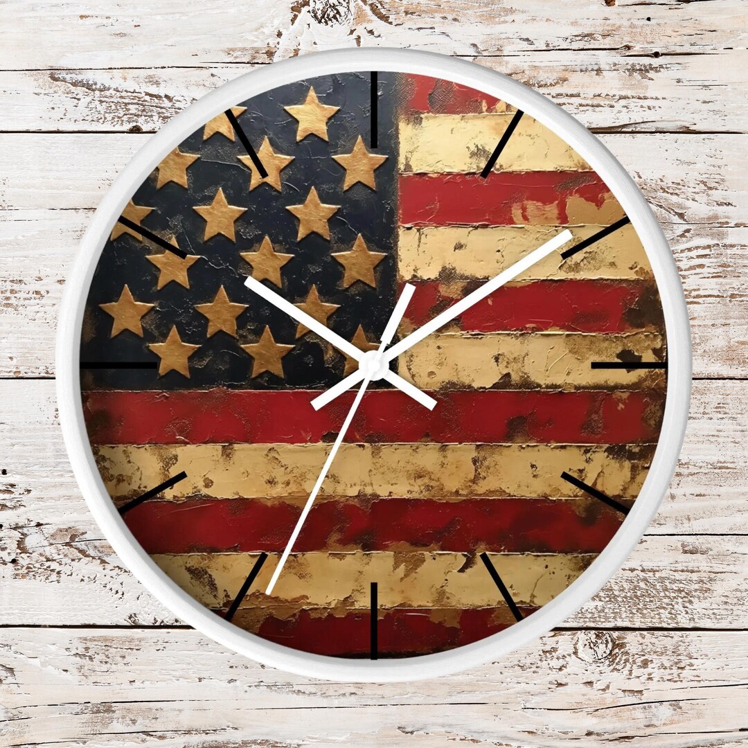 Rustic American Flag Clock Patriotic Wall Clock USA Flag Hunting Gift ...