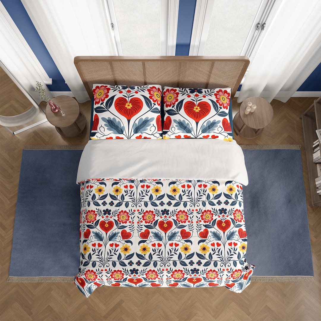 Comforter Scandinavian Rosemaling Folk Art Comforter Design King Queen ...