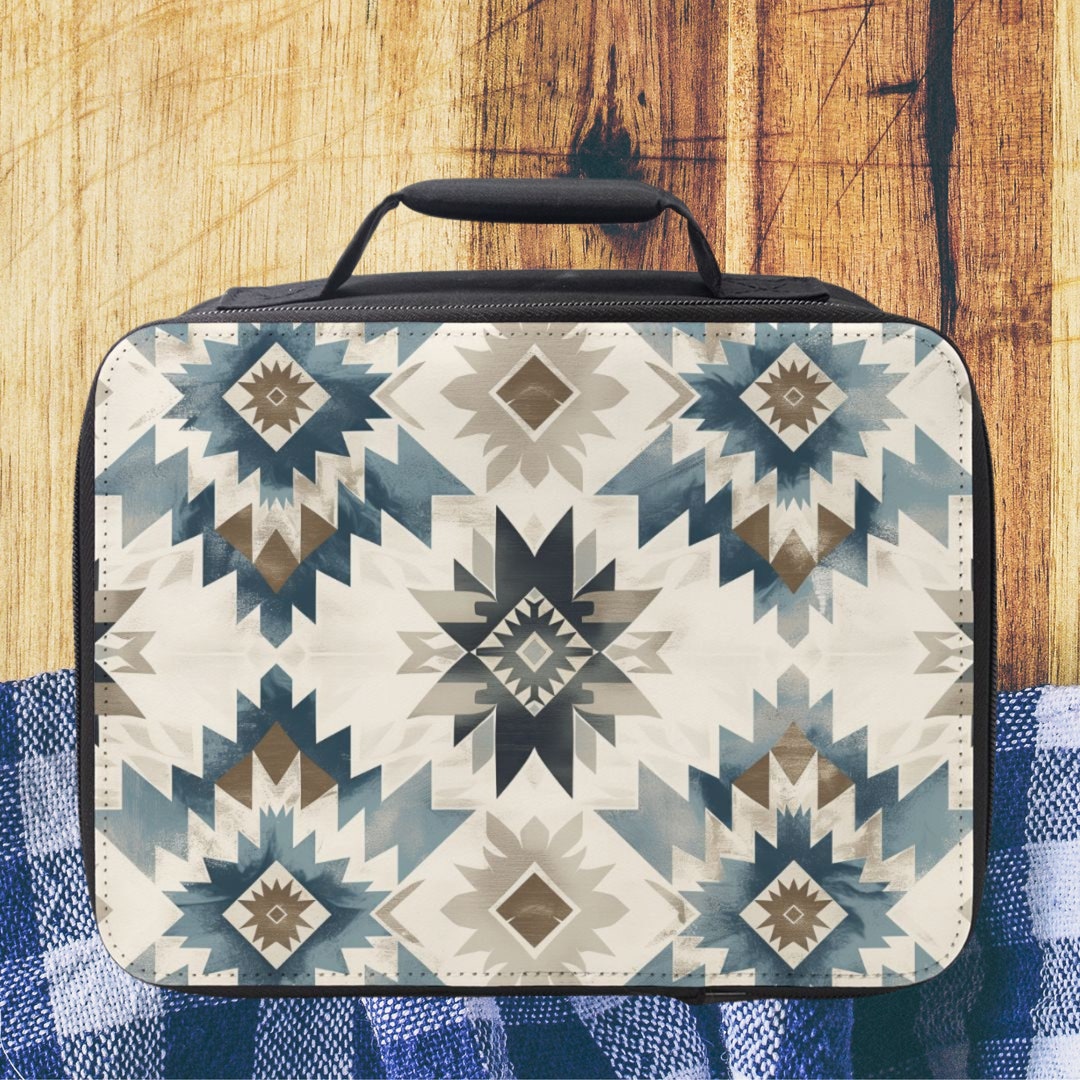 Blue Grey Southwestern Insulated Lunch Bag Aztec Lunch Box Country ...