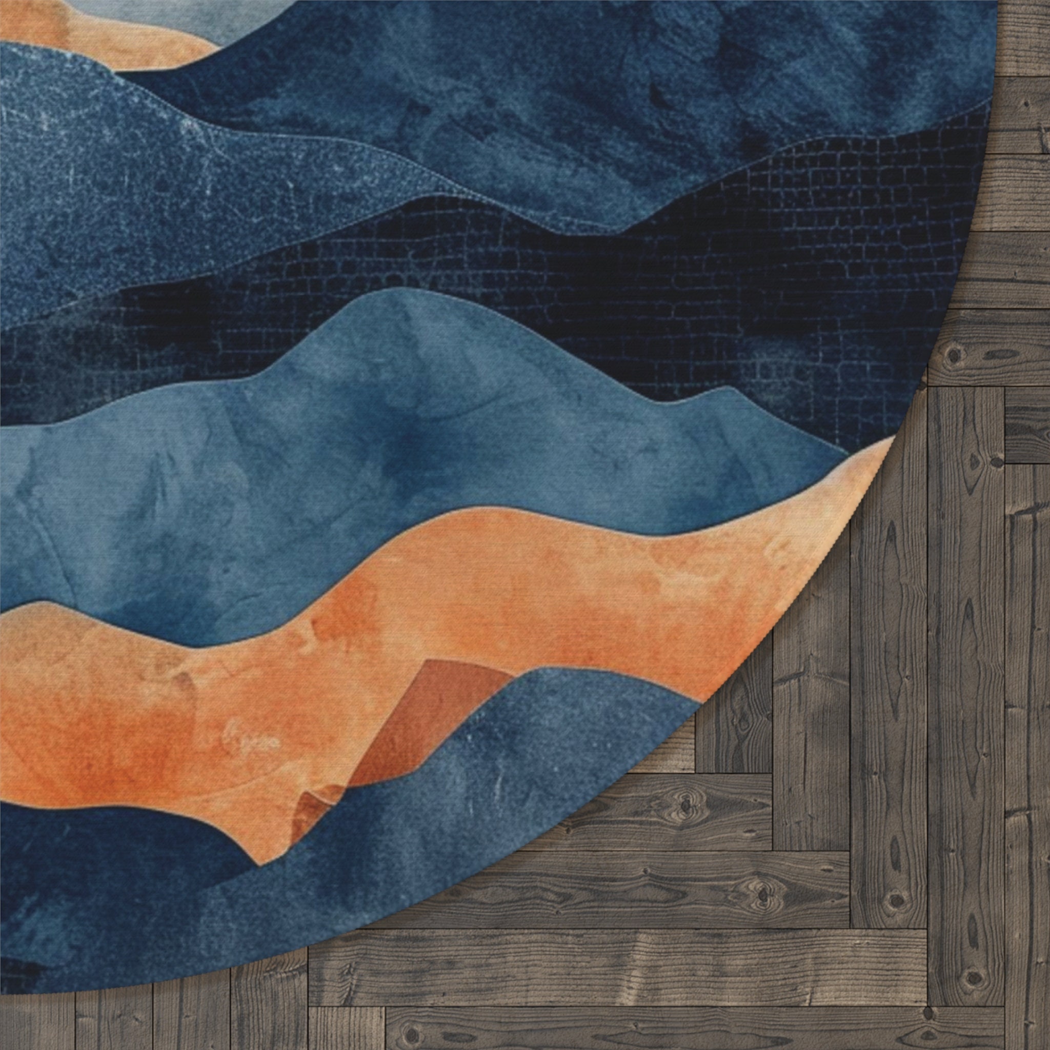 Round Rug Blue and Coral Wavy Abstract Area Rug Living Room Rug Wavy ...