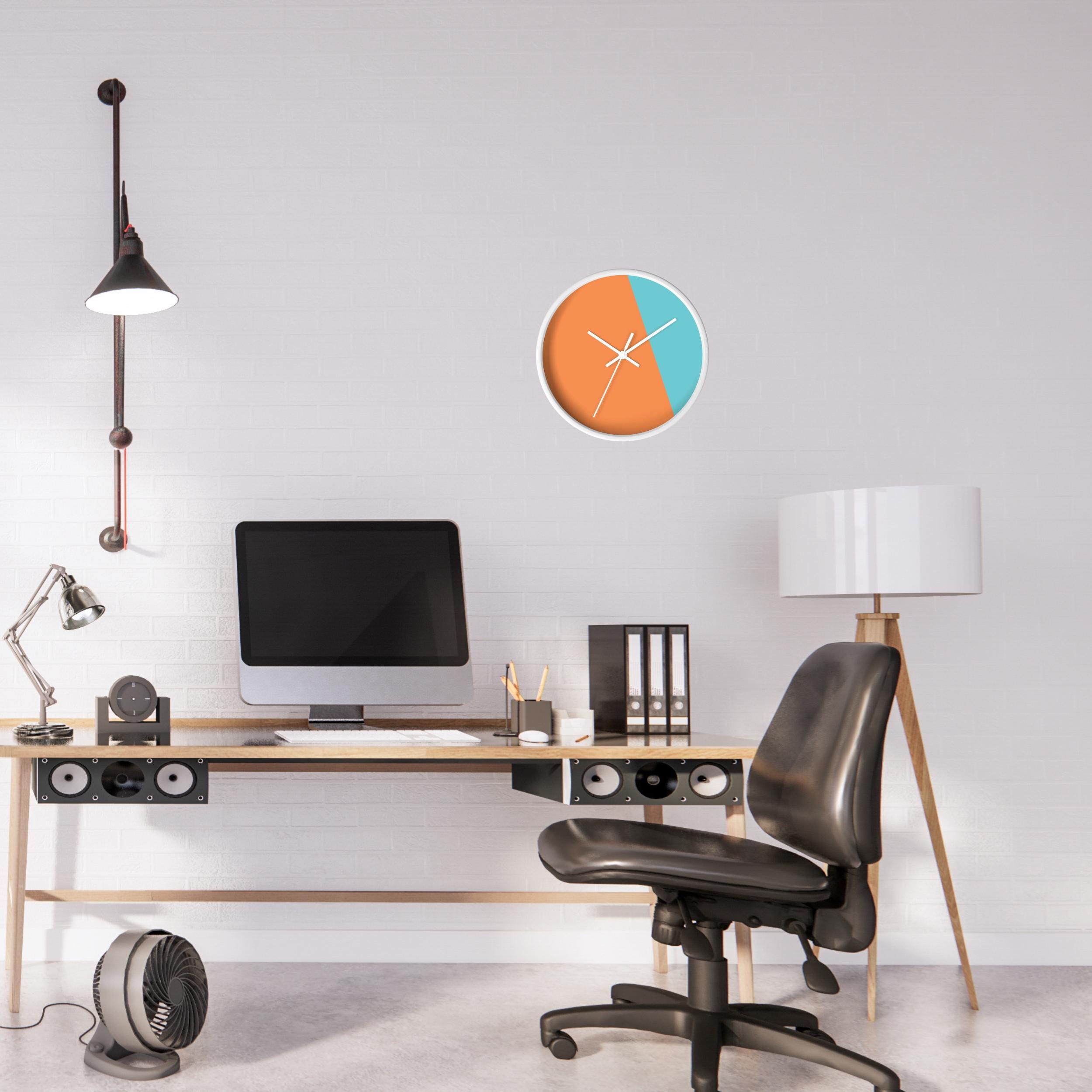 Orange Turquoise Dual Color Wall Clock Minimalist Retro Clock for ...