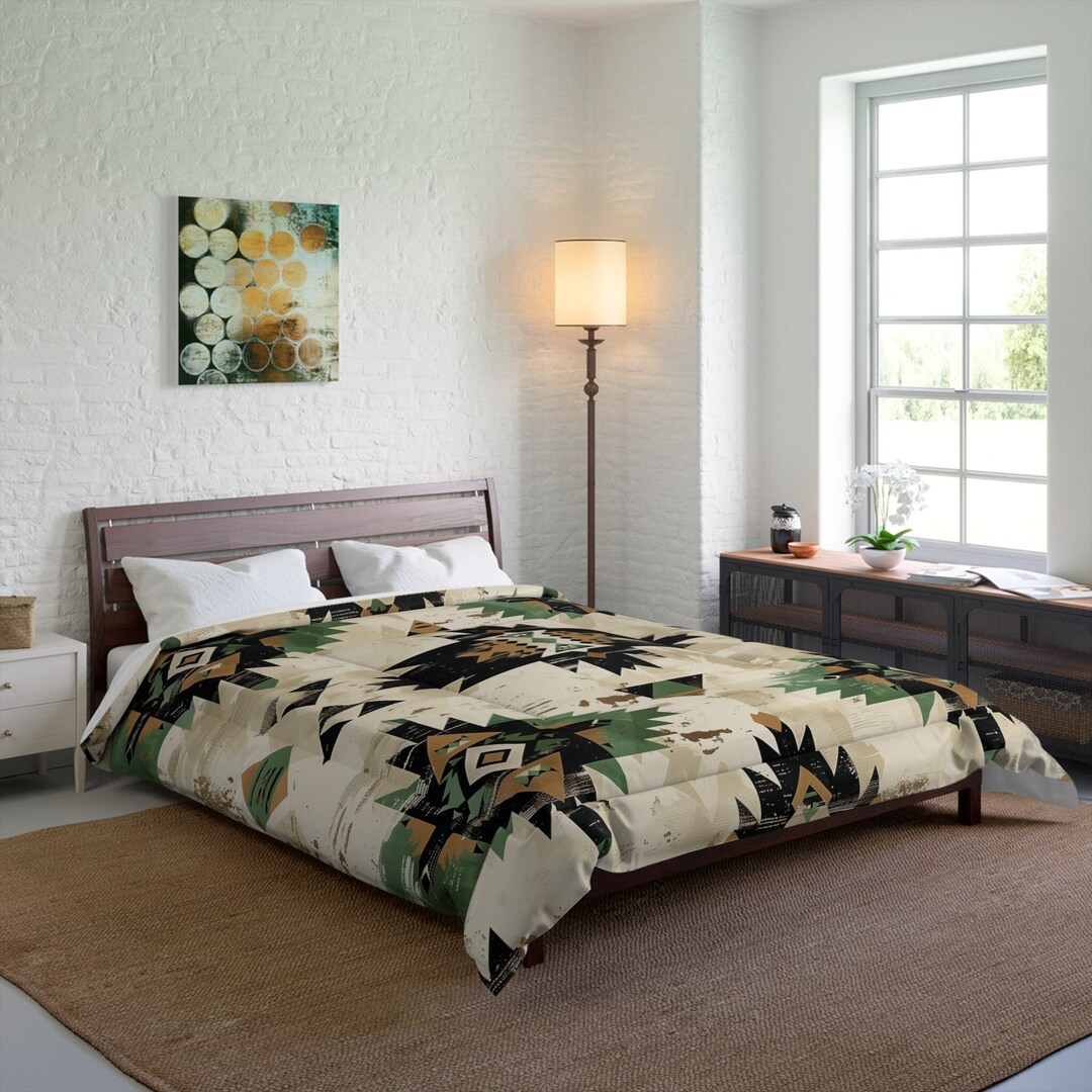Geometric Jade Beige Comforter Modern Southwestern Navajo Blanket Jade ...