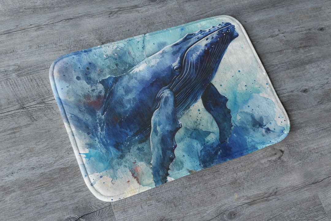 Humpback Whale Image Bath Mat Watercolor Whale Mat Whale Bath Mat ...