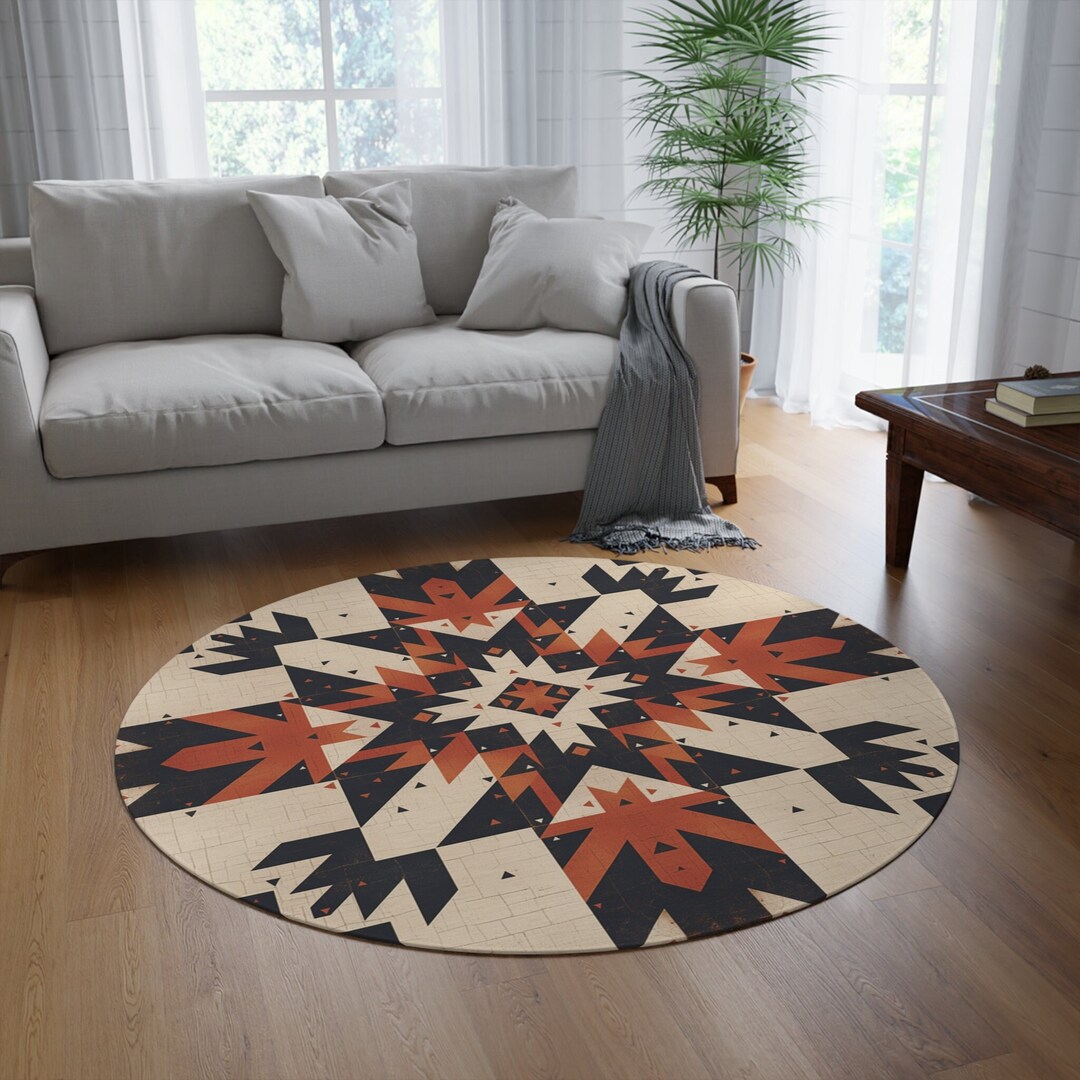 Round Rug Modern South Western Design Area Rug Navajo Design Rug Modern ...