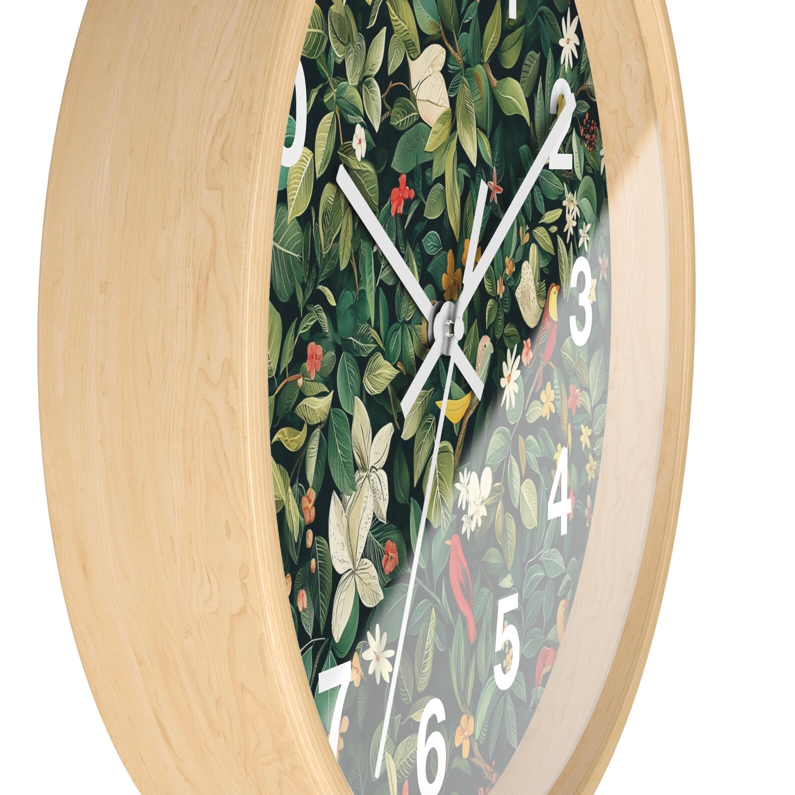 Botanical Jungle Wall Clock With Birds Green Jungle Abstract Wall Decor ...