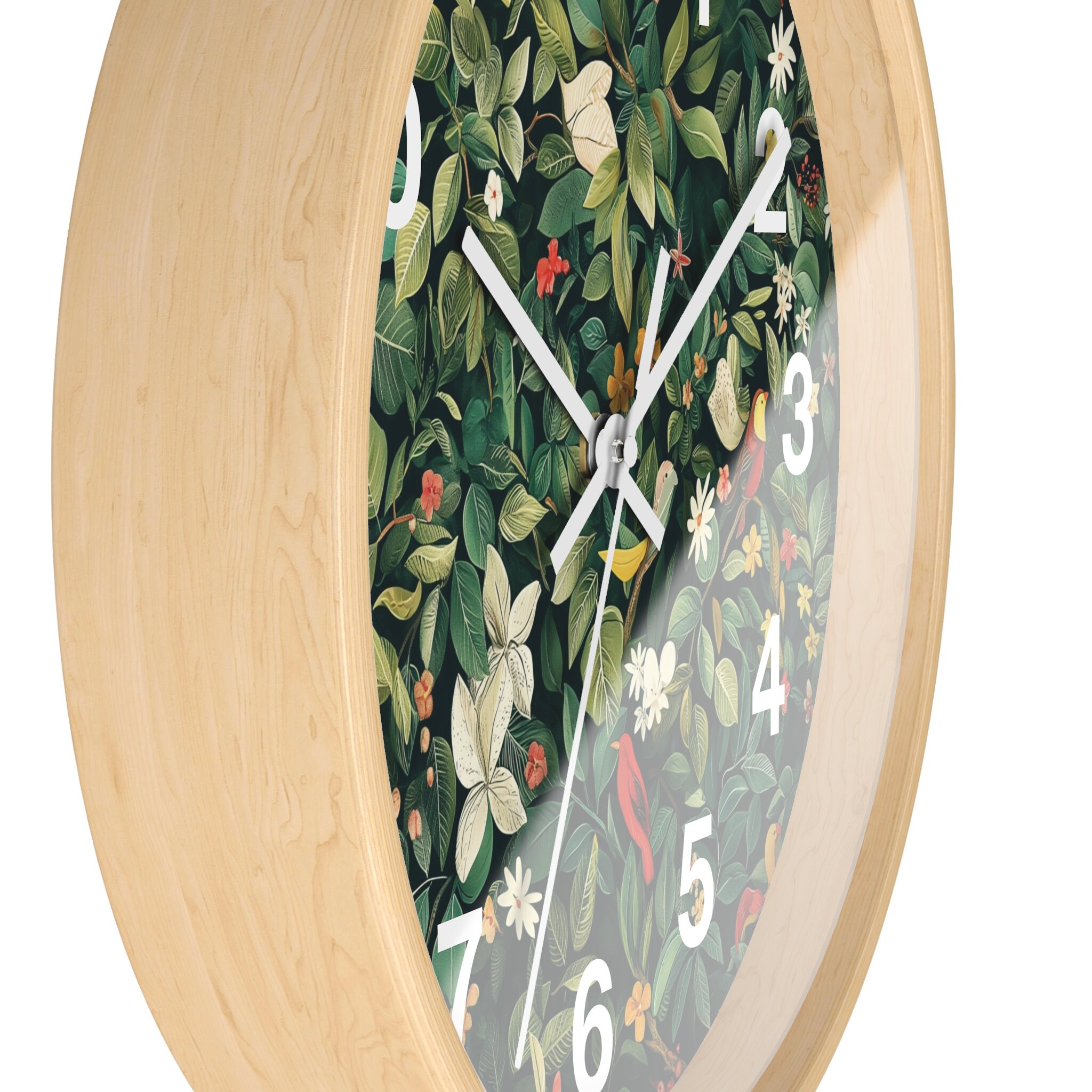 Botanical Jungle Wall Clock With Birds Green Jungle Abstract Wall Decor ...