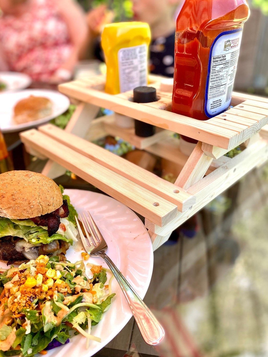 Custom Wood Condiment Picnic Table Personalized Gift Ketchup Mustard ...