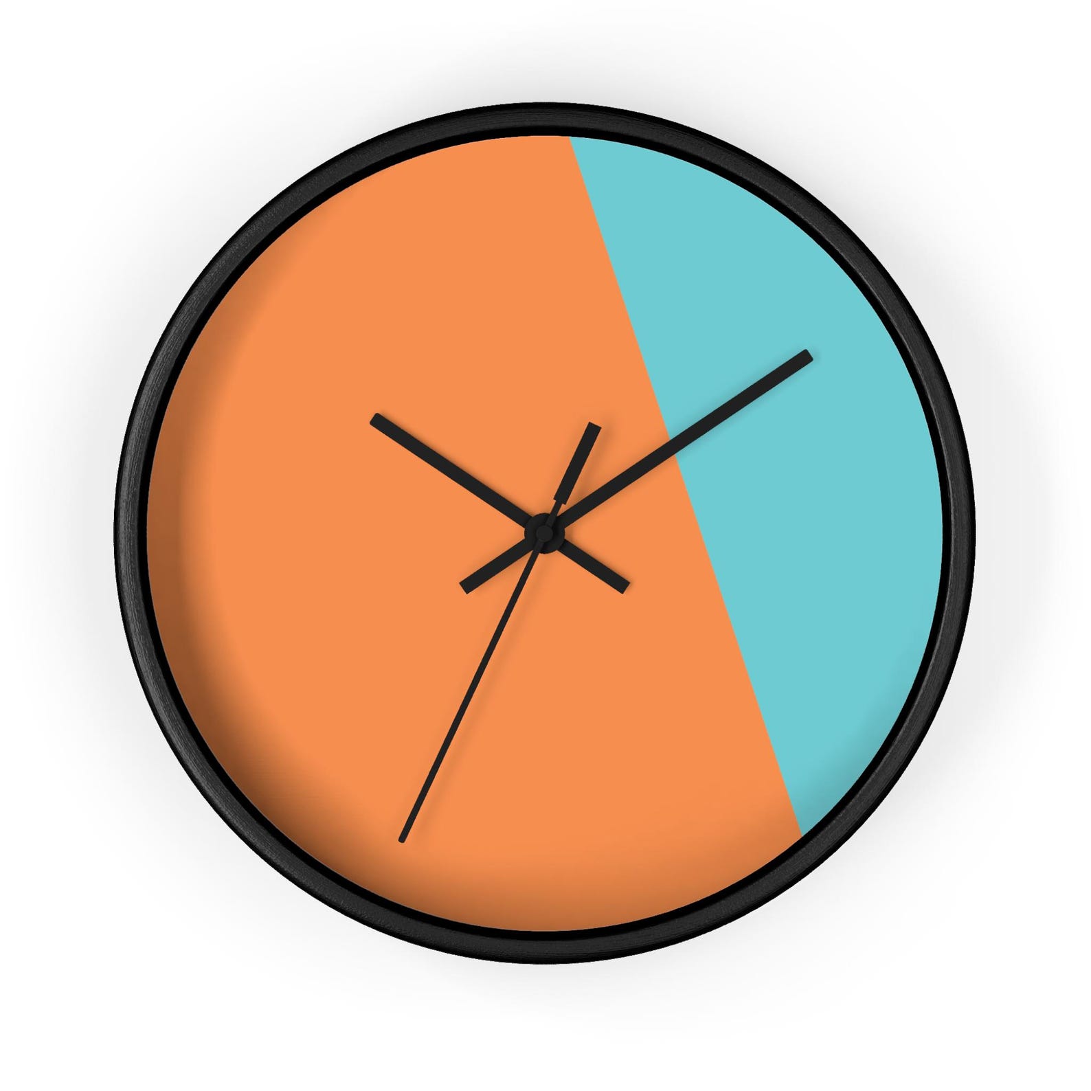 Orange Turquoise Dual Color Wall Clock Minimalist Retro Clock for ...