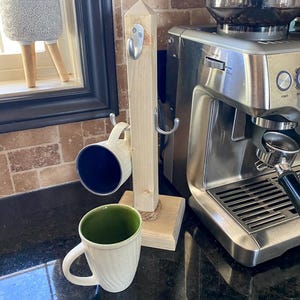 4 Cup Coffee Mug Tree Rustic Grey Wood Mug Stand Kitchen Decor Coffee ...