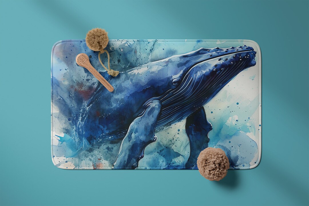 Humpback Whale Image Bath Mat Watercolor Whale Mat Whale Bath Mat ...