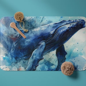Humpback Whale Image Bath Mat Watercolor Whale Mat Whale Bath Mat ...