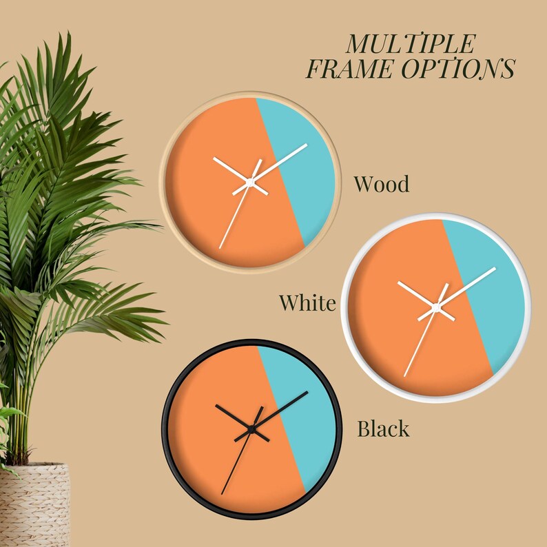 Orange Turquoise Dual Color Wall Clock Minimalist Retro Clock for ...