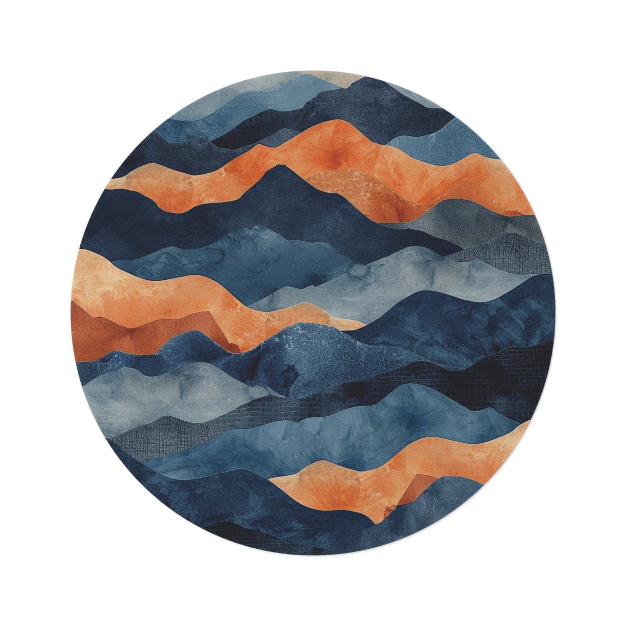 Round Rug Blue and Coral Wavy Abstract Area Rug Living Room Rug Wavy ...