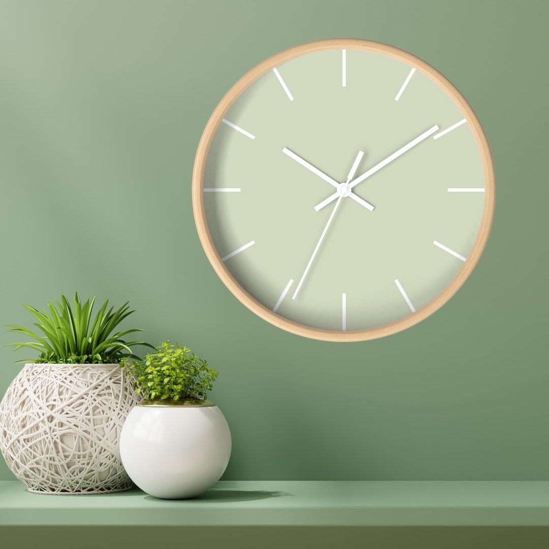 Sage Green Wall Clock Minimalist Green Clock for Living Room Wall Decor ...
