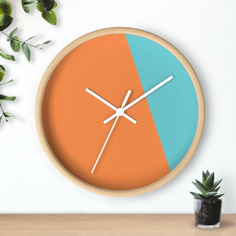 Orange Turquoise Dual Color Wall Clock Minimalist Retro Clock for ...