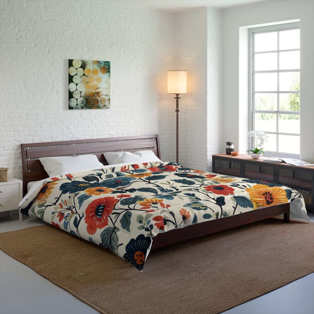 Scandinavian Folk Floral Comforter King Queen Twin XL Twin Green Red ...