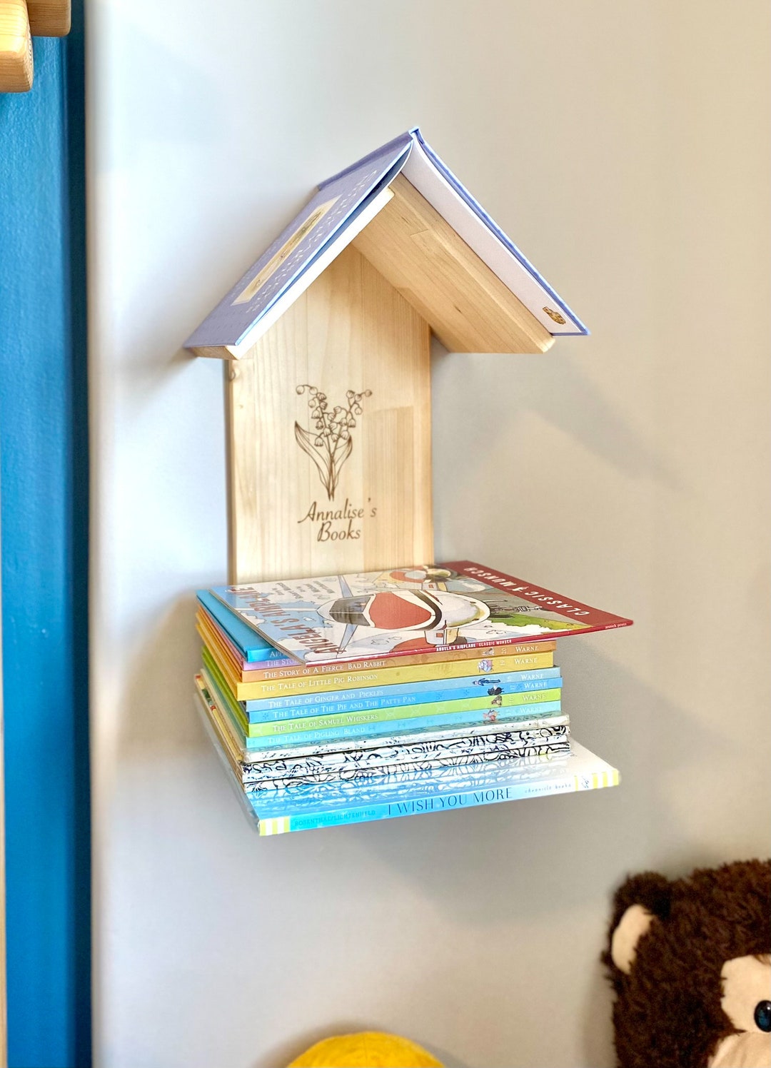 Personalized Birth Flower Bookshelf Kids Custom Bedside Book Shelf Home ...