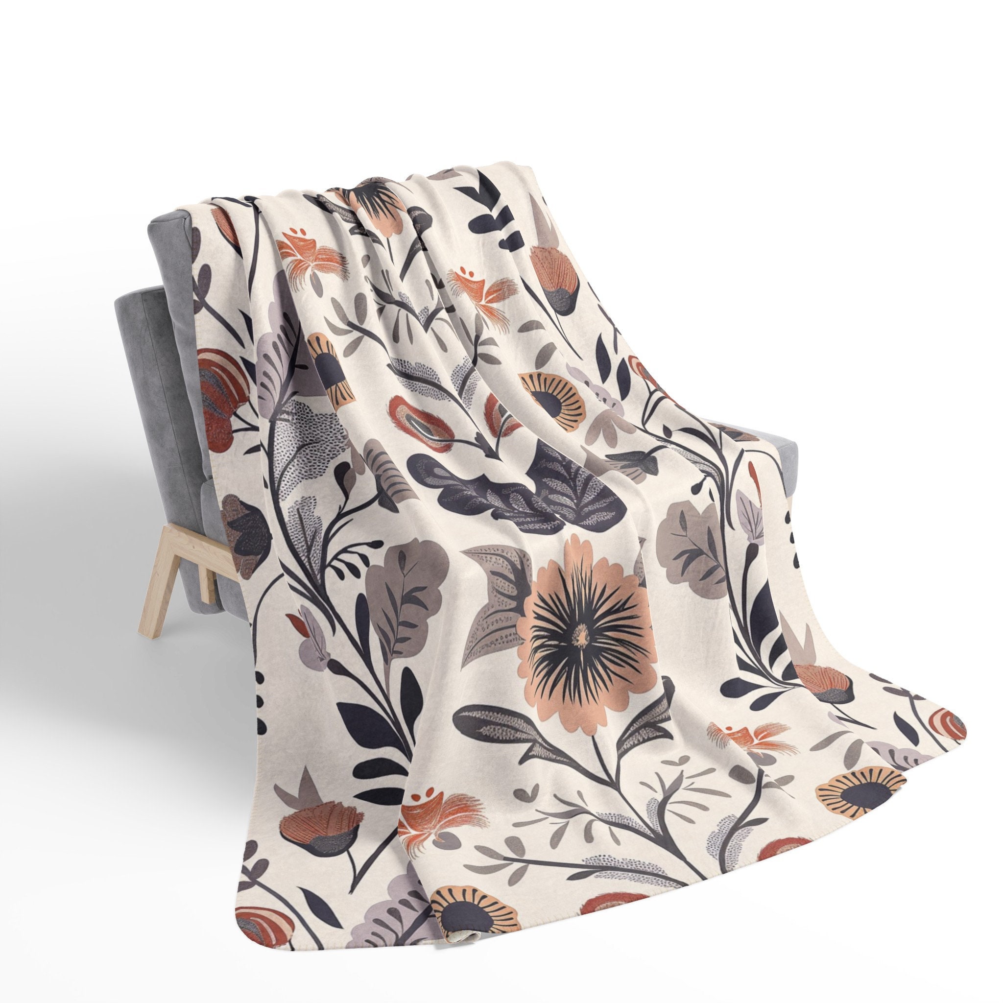 Grey Earth Tone Scandinavian Sherpa Blanket Cozy Floral Muted Tone ...