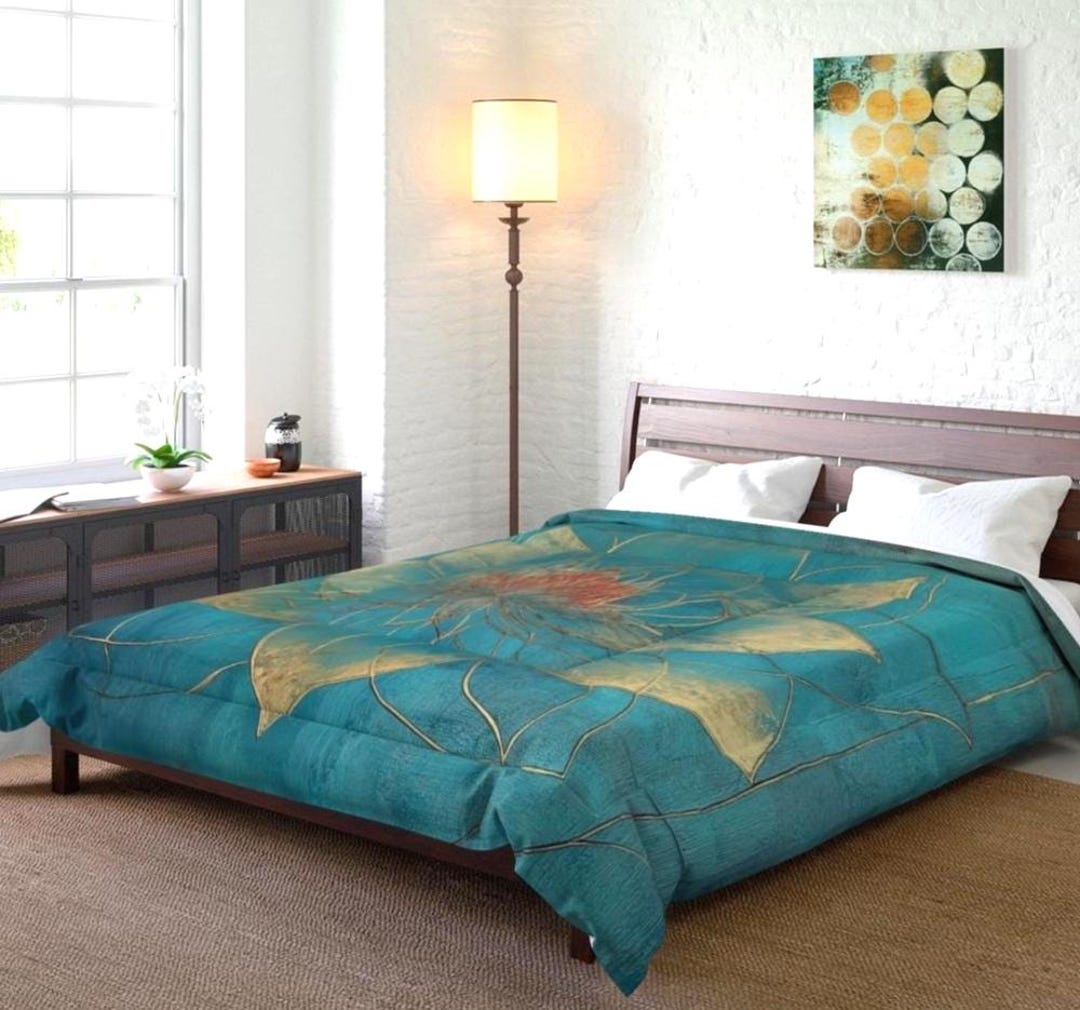 Abstract Gold Mandal Microfiber Duvet Cover or Comforter Blue and Red ...