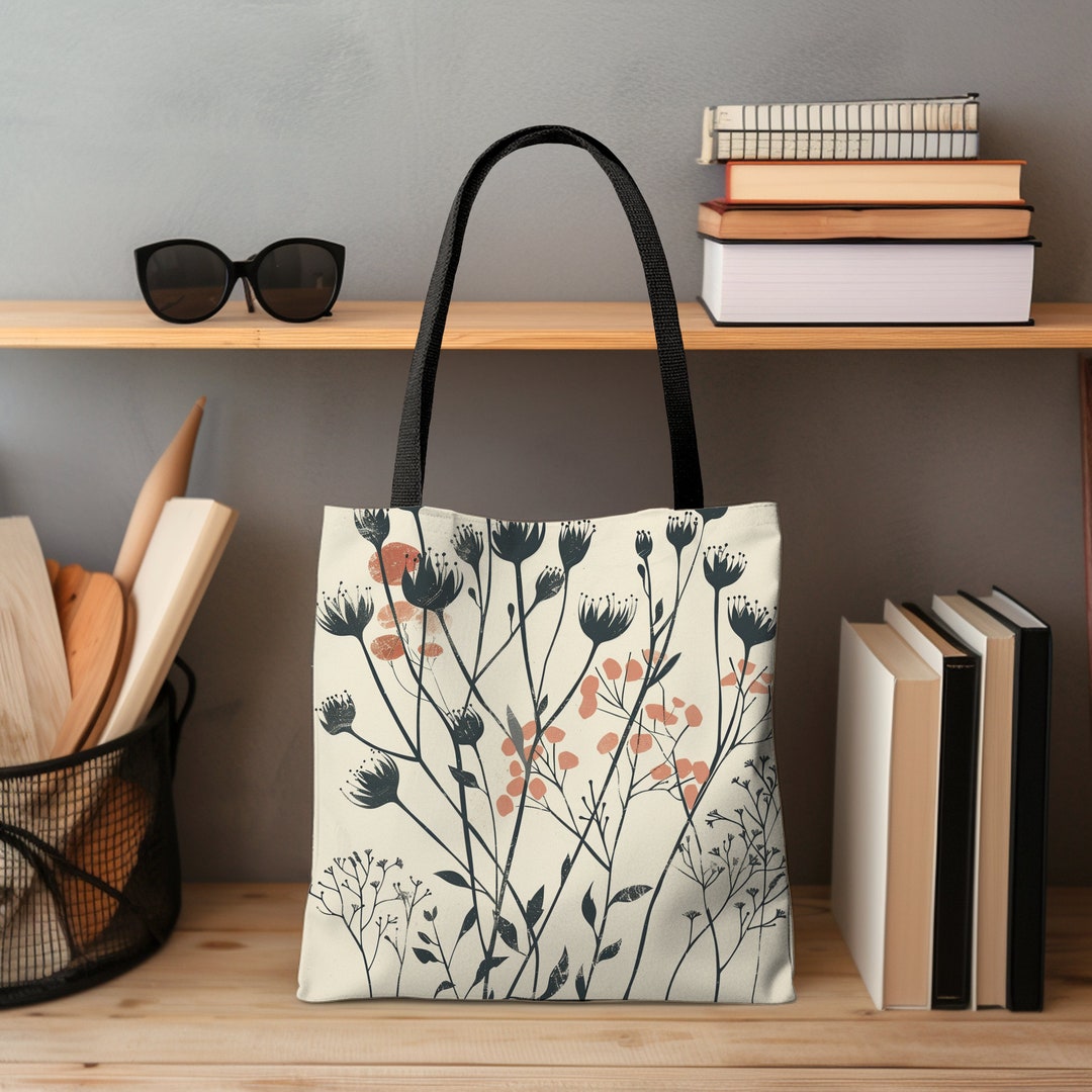 Abstract Floral Tote Bag Japandi Art Tote Wild Flower Tote Japanese ...