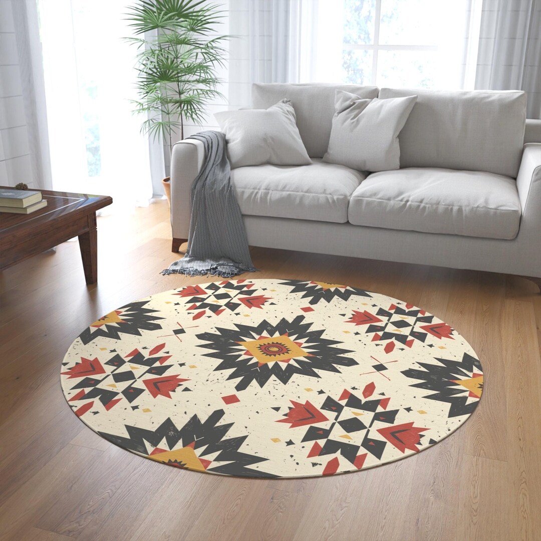 South Western Round Rug Modern Western Area Rug Geometric Navajo Design ...