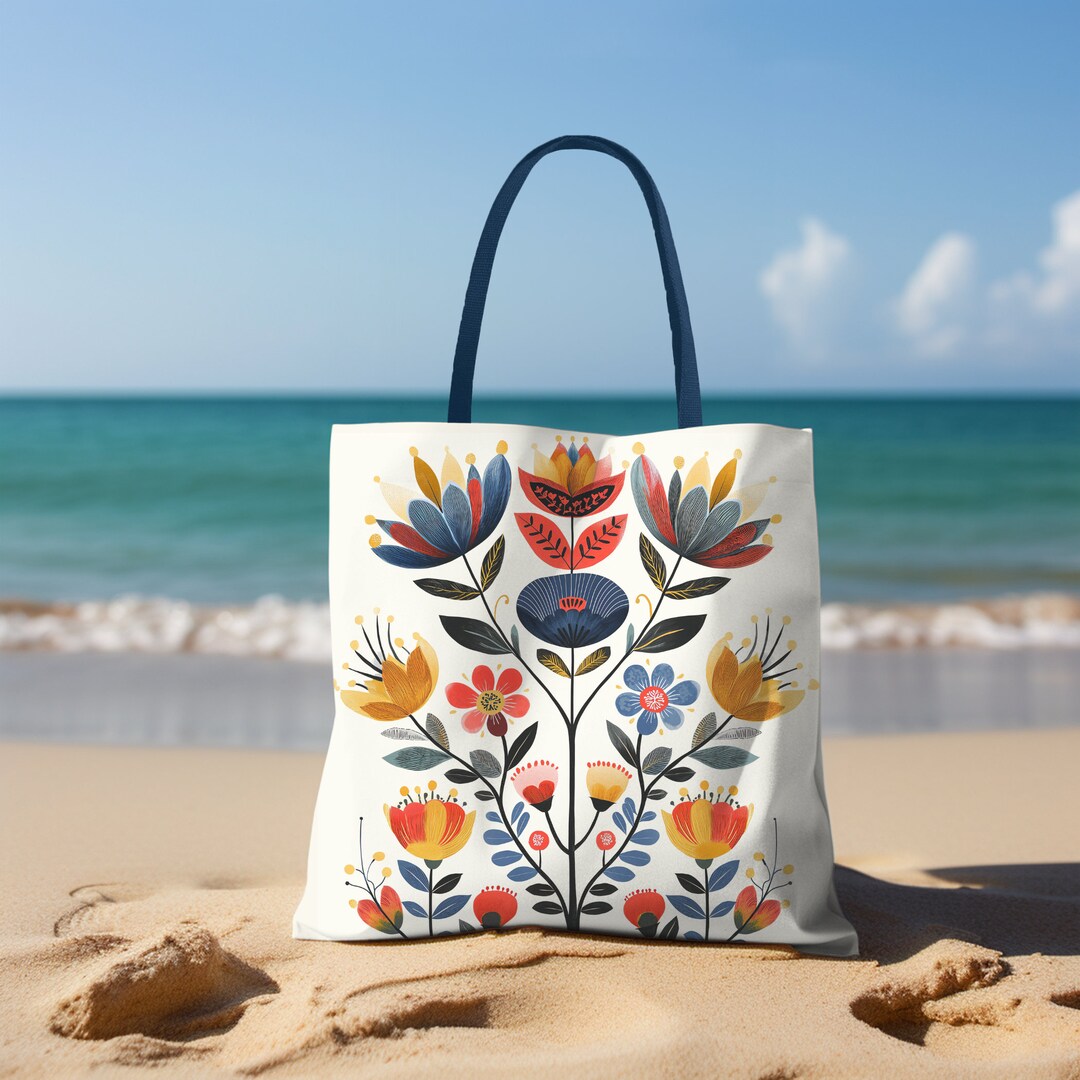 Scandinavian Rosemaling Folk Art Tote Bag Nordic Folk Design Tote ...