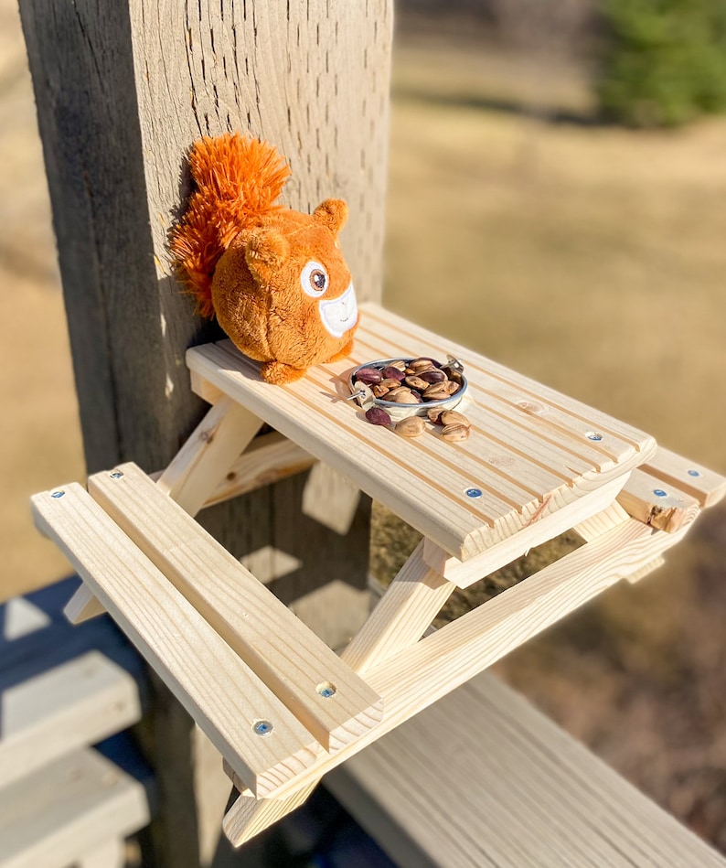 Handmade Wood Squirrel Picnic Table Squirrel Feeder Picnic Table Animal ...