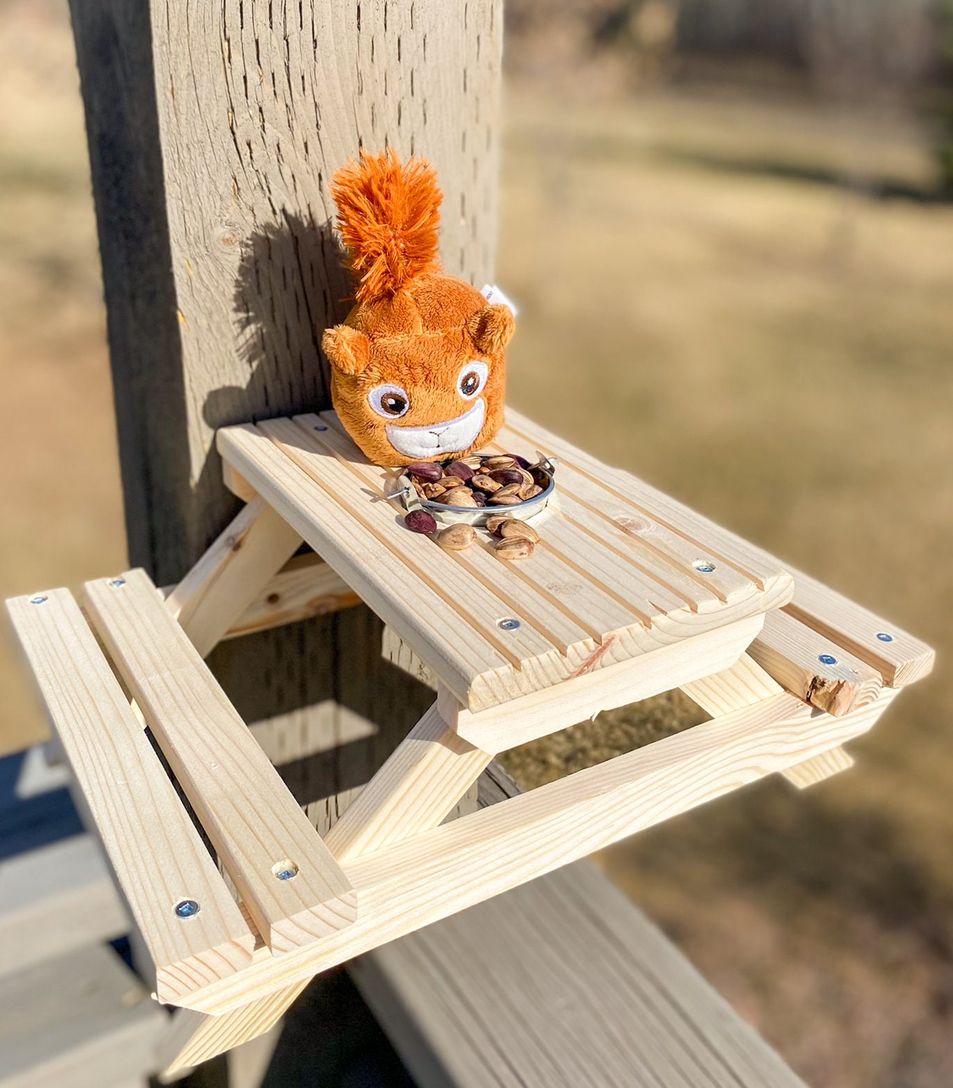 Handmade Wood Squirrel Picnic Table Squirrel Feeder Picnic Table Animal ...