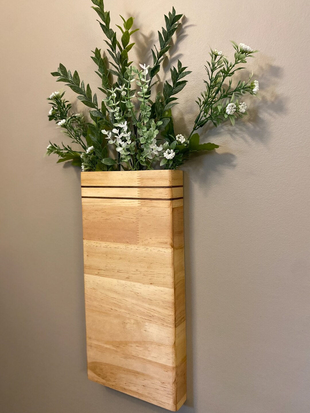 Wood Wall Pocket Double Line Walnut Inlay Two Sizes Midcentury Modern ...