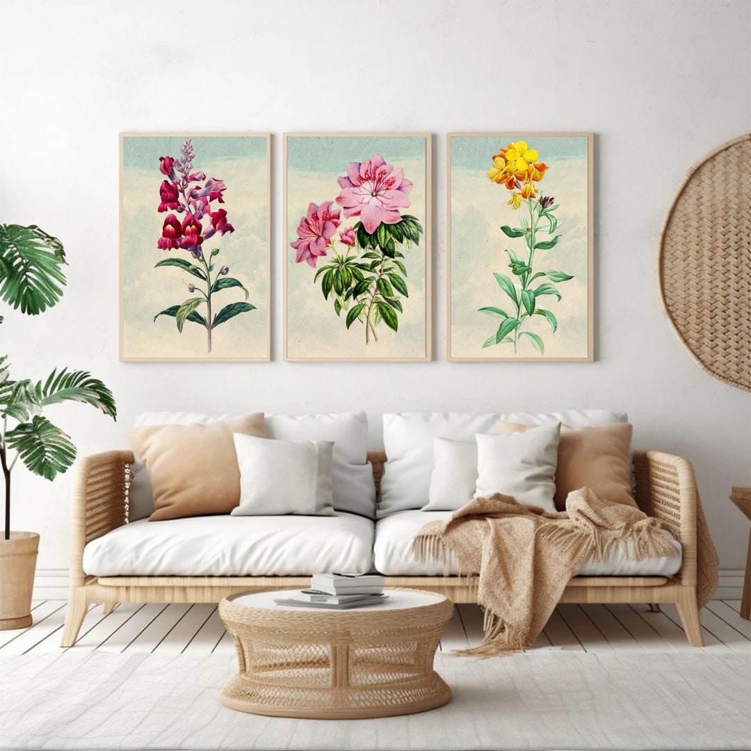 Colorful Flowers Wall Art Set of 3, Floral Print, Flower Decor, Art for ...