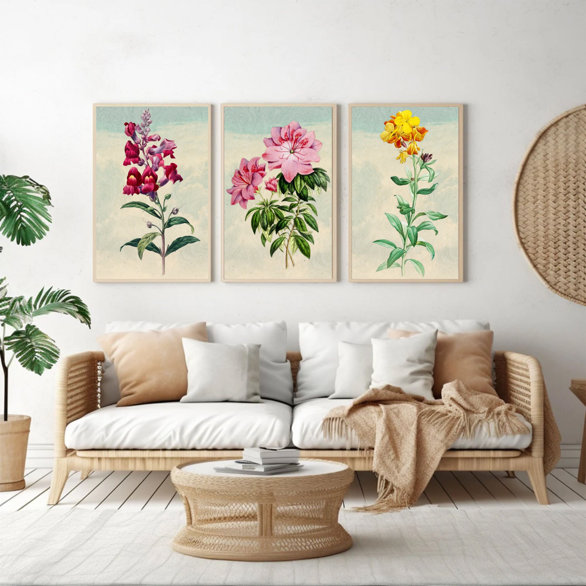 Colorful Flowers Wall Art Set of 3, Floral Print, Flower Decor, Art for ...