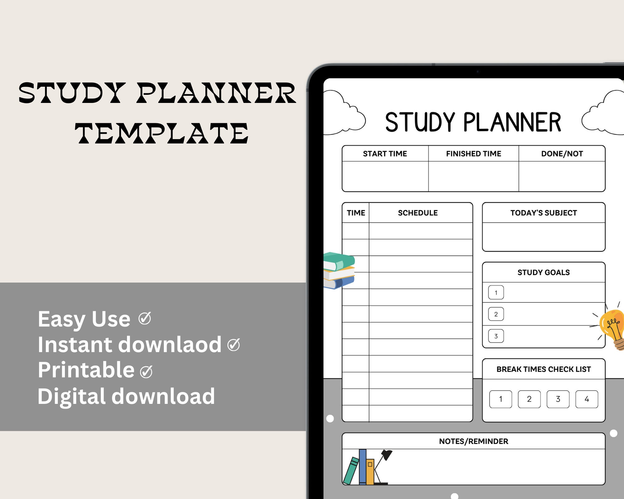 Study Planner Printable, Print at Home Study Plan, Student Planning ...