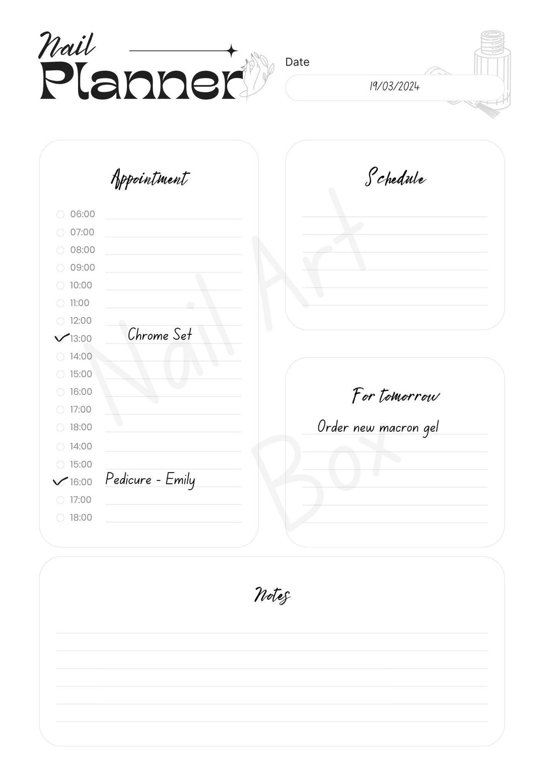Nail Planner Printable Nail Planner Nail Tracker Appointment Tracker ...