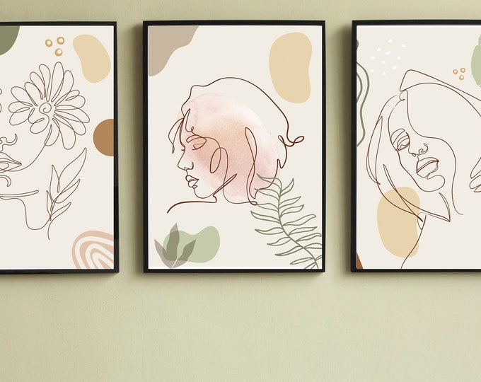 2 Sets of Boho Modern Lines Art Digital Download, Abstract Woman Line ...