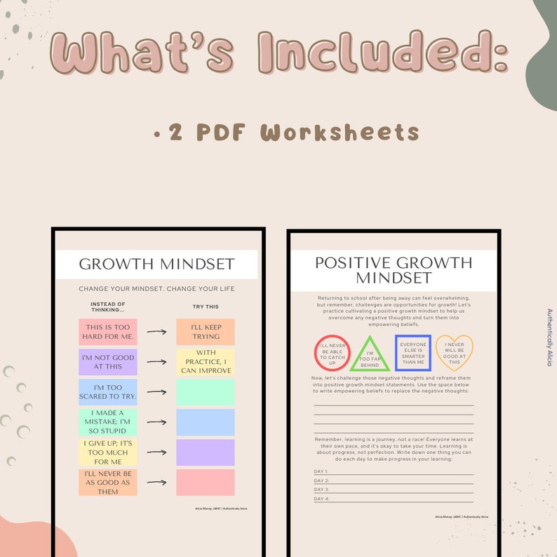 Positive Growth Mindset Worksheet Thought Challenging Activity School ...