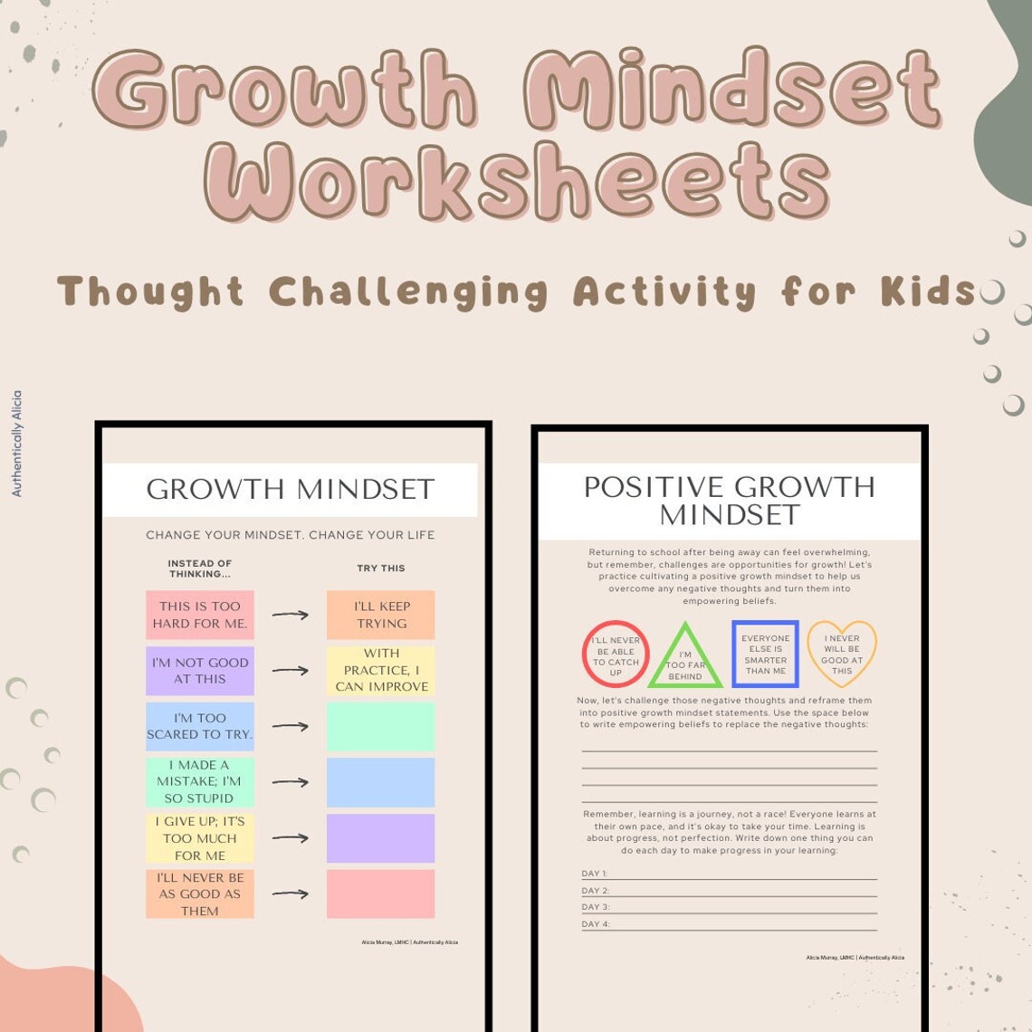 Positive Growth Mindset Worksheet Thought Challenging Activity School ...