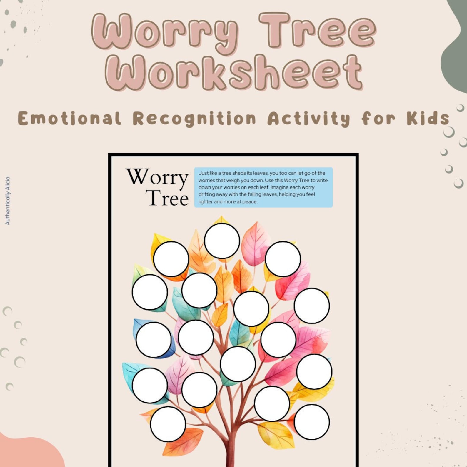 Worry Tree Worksheet Kids Childrens Emotional Regulation Communication ...