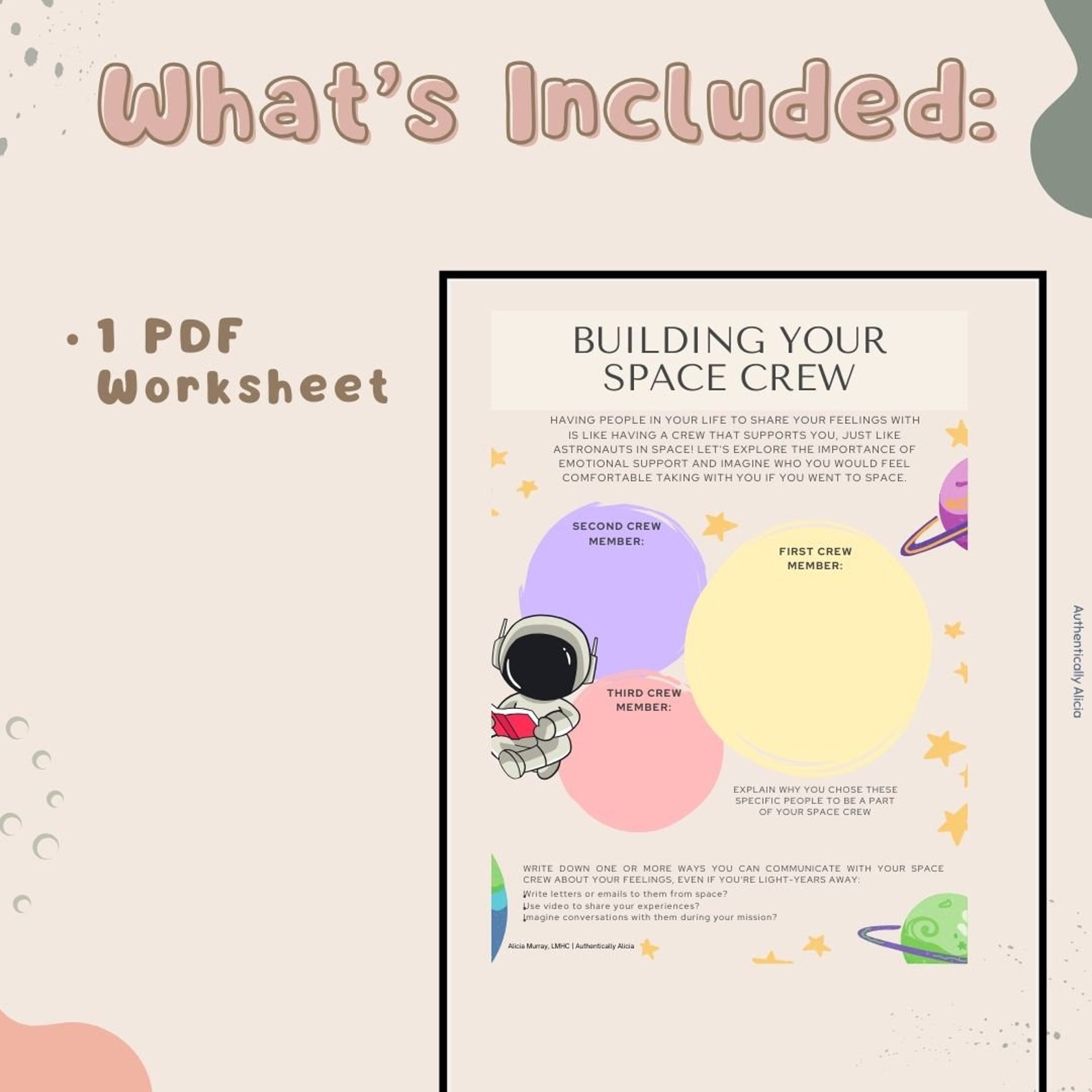 Building Your Space Crew Support System Worksheet School Counseling ...
