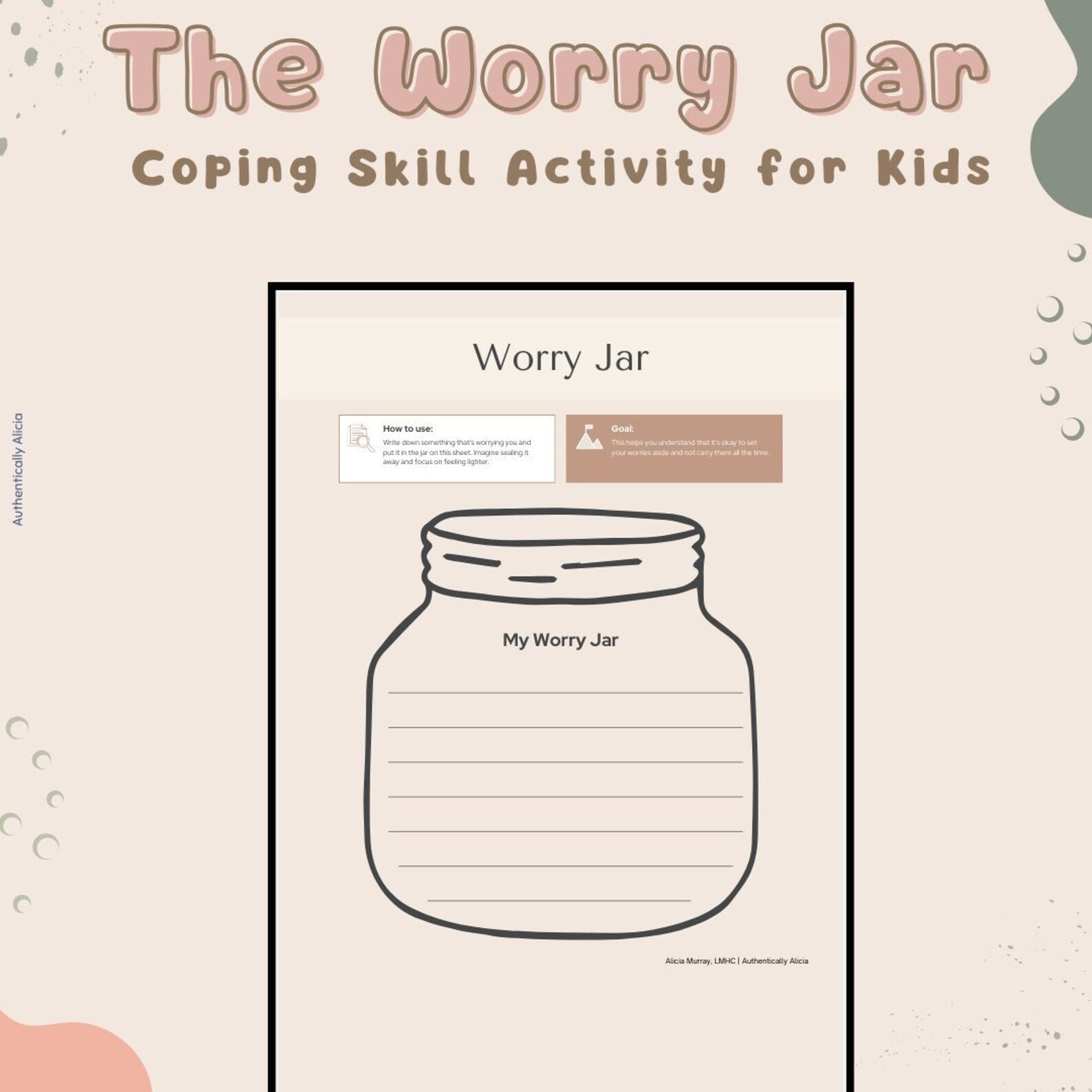 The Worry Jar Worksheet Coping Skills for Kids Counseling Mental Health ...