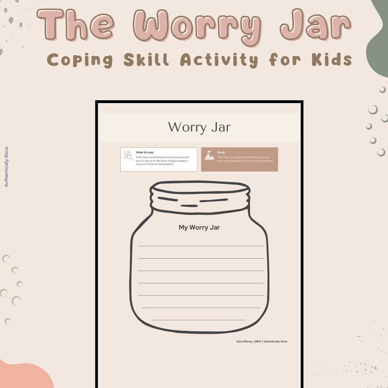 The Worry Jar Worksheet Coping Skills for Kids Counseling Mental Health ...