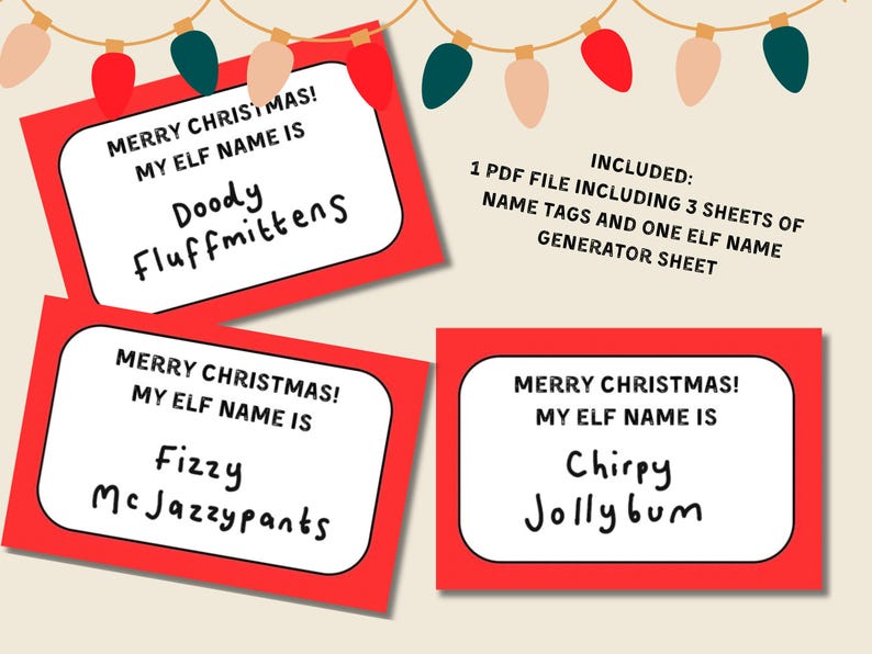 Printable Christmas Elf Name Tags Downloadable Party Games Fun ...