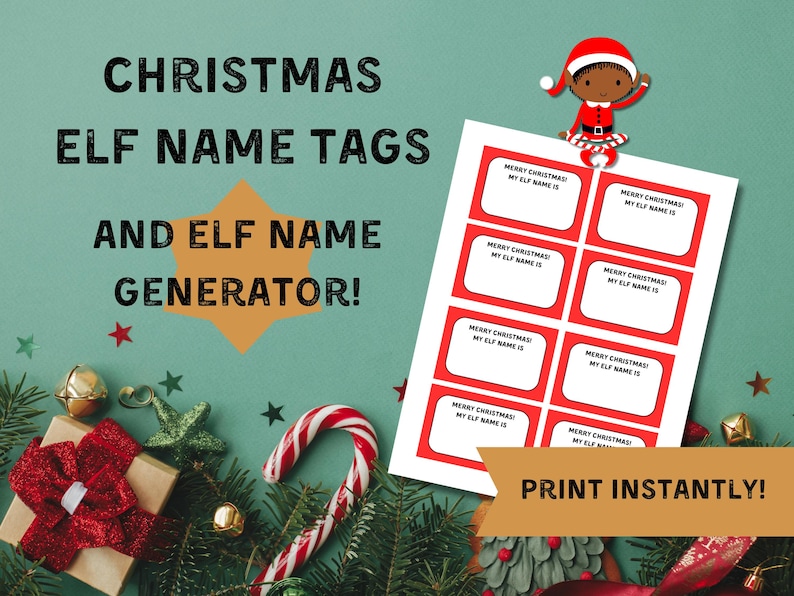 Printable Christmas Elf Name Tags Downloadable Party Games Fun ...