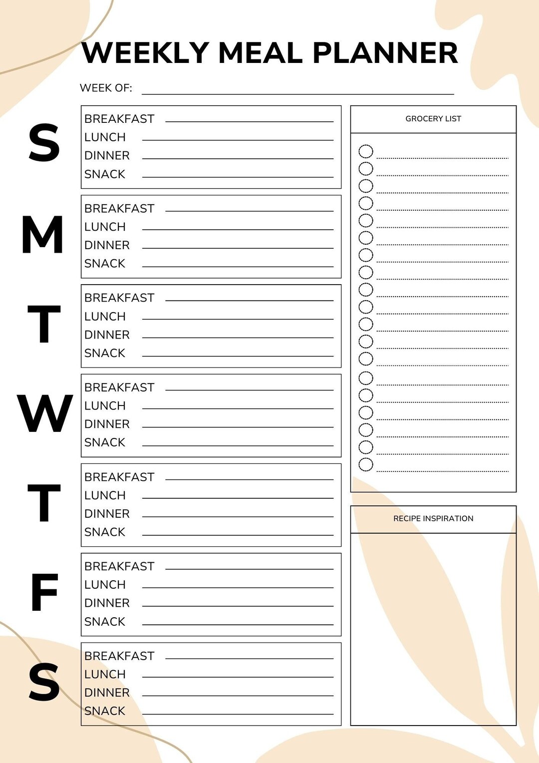 Cute & Beige Weekly Meal Plan Grocery List Food Prep - Etsy