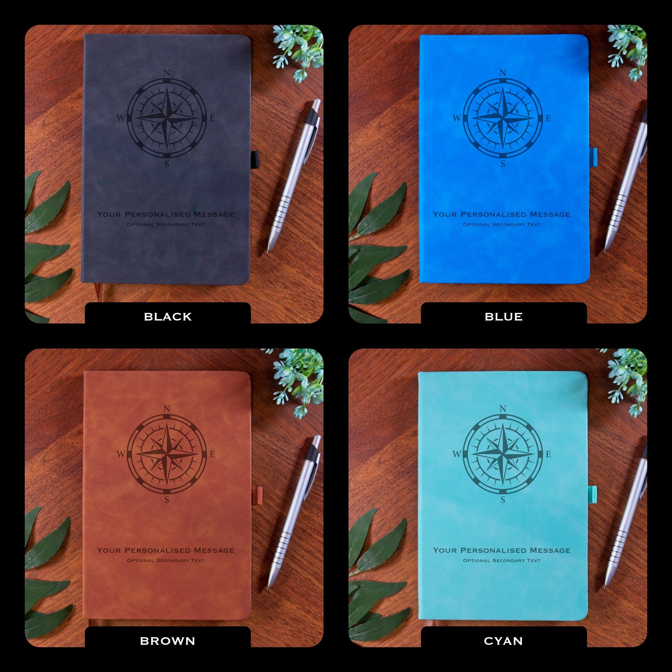 Personalised Compass Journal: A5 Hardcover Travel Notebook, Laser ...