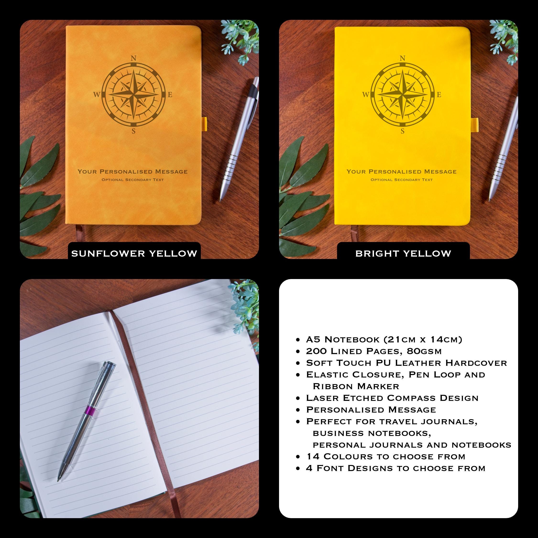 Personalised Compass Journal: A5 Hardcover Travel Notebook, Laser ...