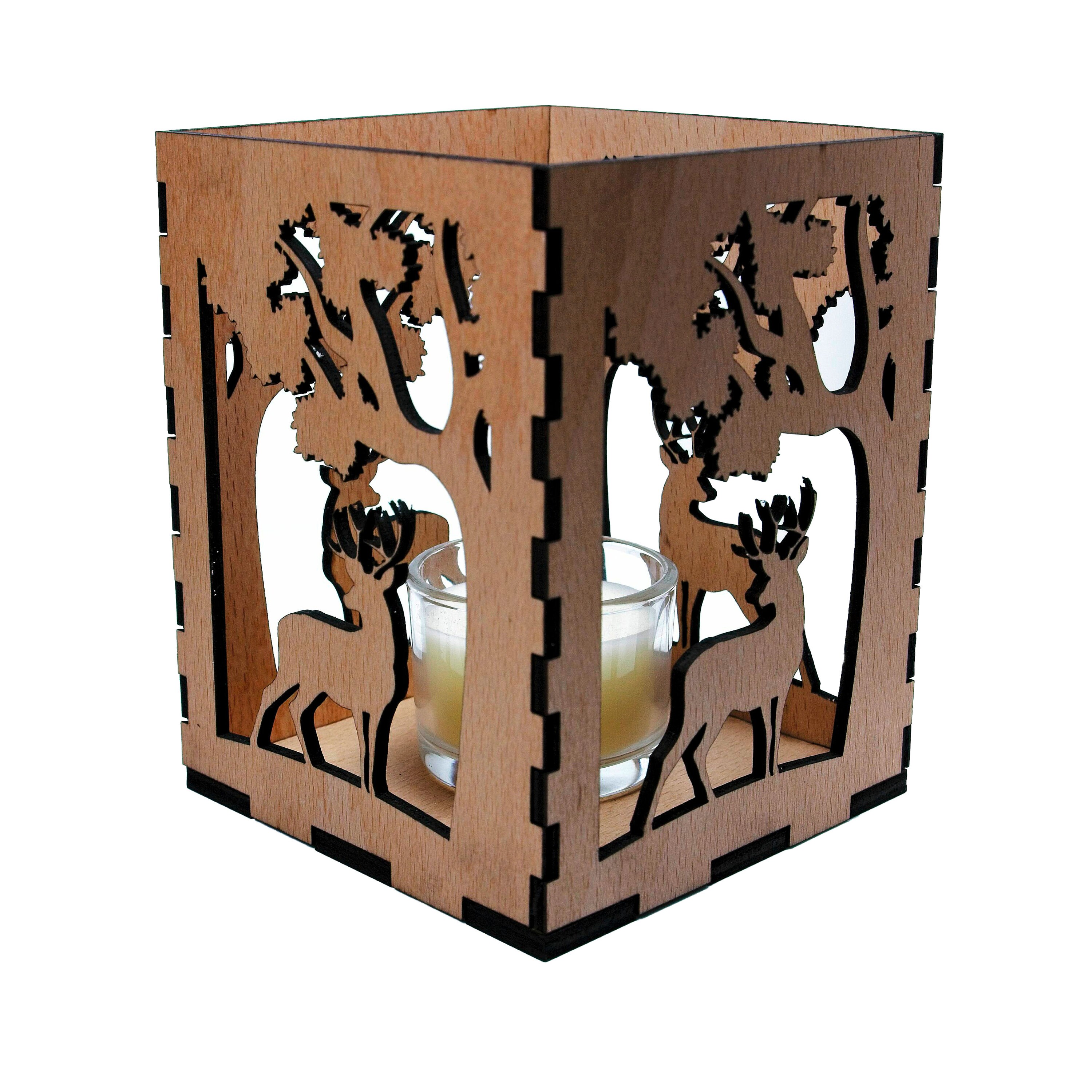 Stag in Forest Wooden Tea Light Holder / Lantern / Christmas Lantern - Etsy