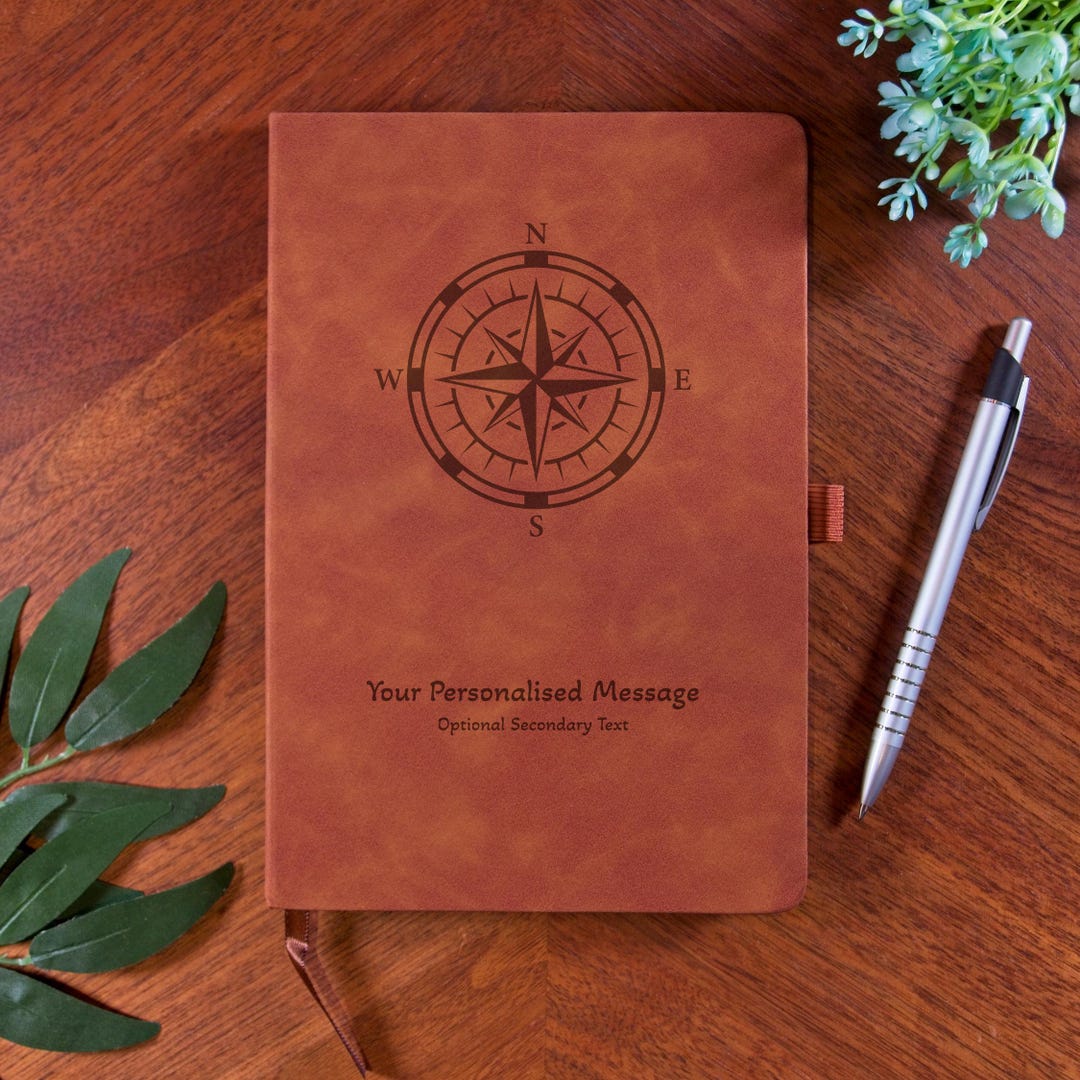 Personalised Compass Journal: A5 Hardcover Travel Notebook, Laser ...